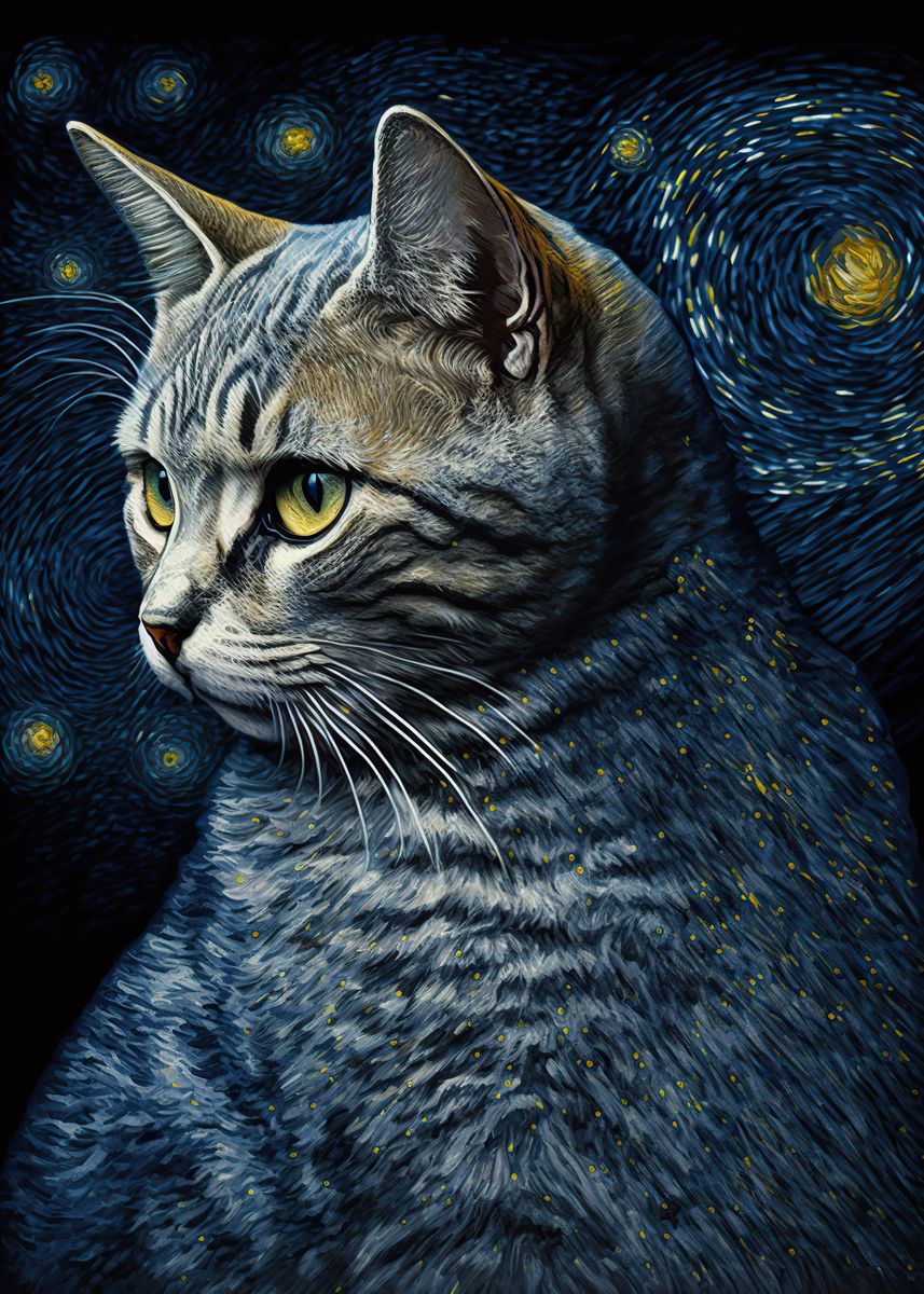 'Cat van gogh' Poster, picture, metal print, paint by Kynan Art | Displate