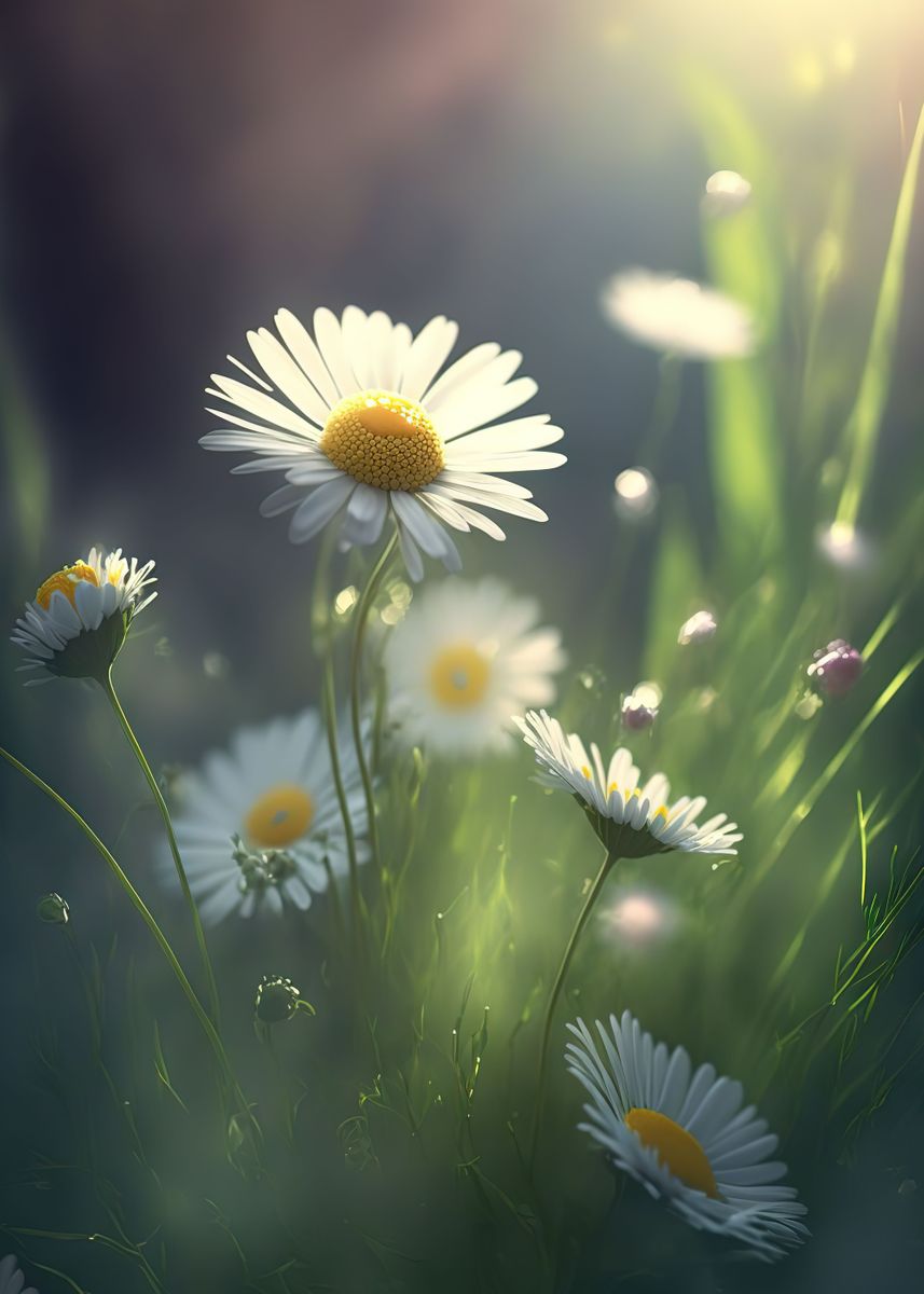 'Daisy Flowers' Poster, picture, metal print, paint by Eudora | Displate