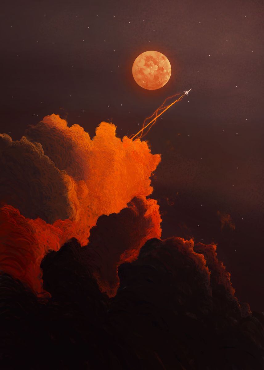 'Firesky' Poster, picture, metal print, paint by Bas Fijneman | Displate