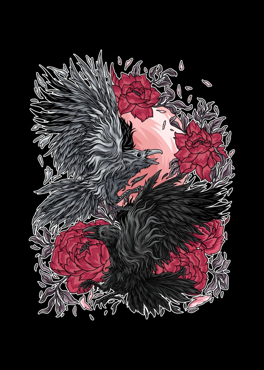 'Raven Battle Illustration' Poster, picture, metal print, paint by ...