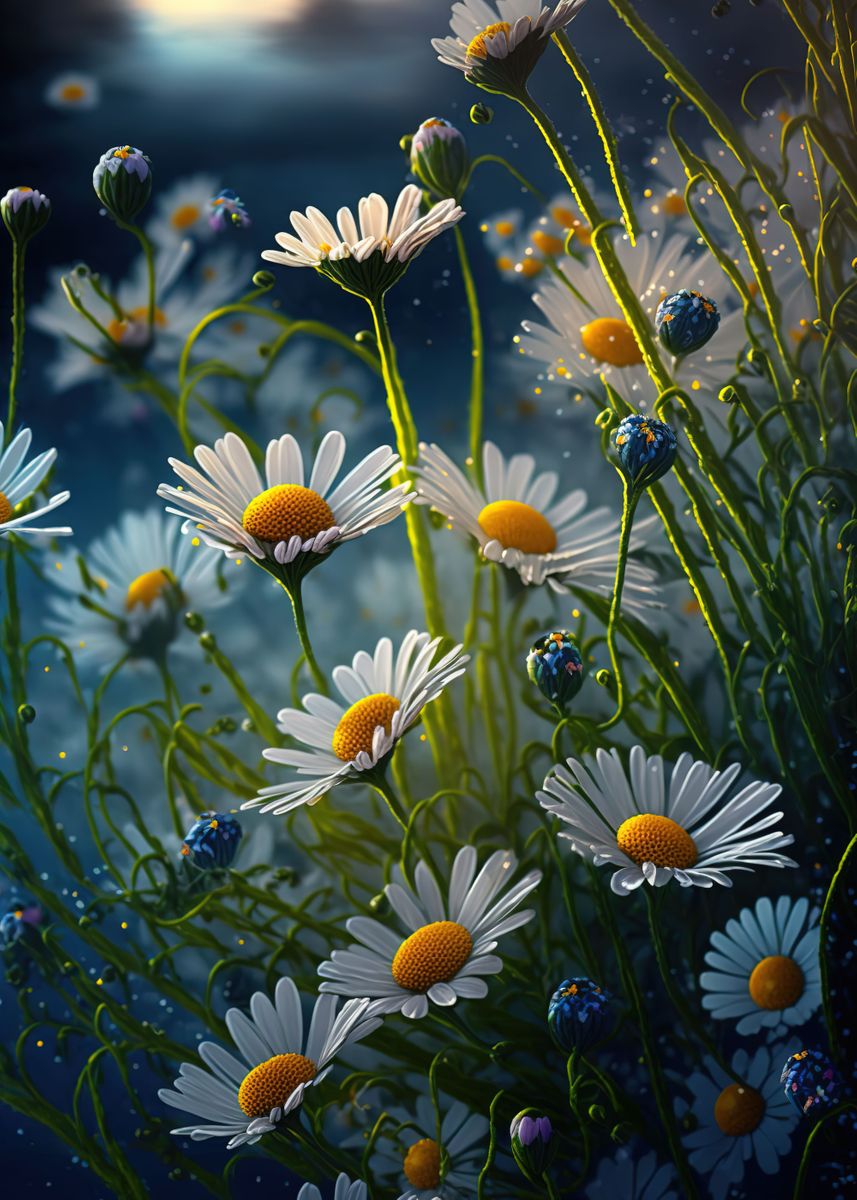 'Daisy Flowers' Poster, picture, metal print, paint by Elysia | Displate