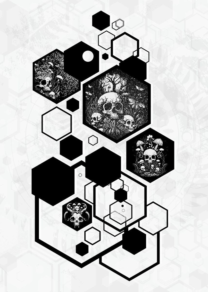 'Skulls and hexagons' Poster, picture, metal print, paint by Ilya ...