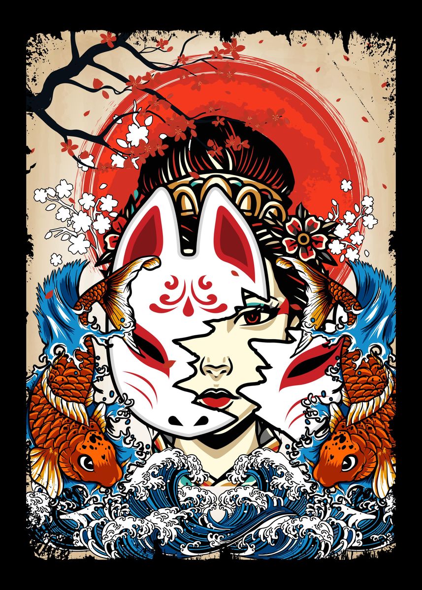 'Geisha Japanese Fox' Poster, picture, metal print, paint by ...