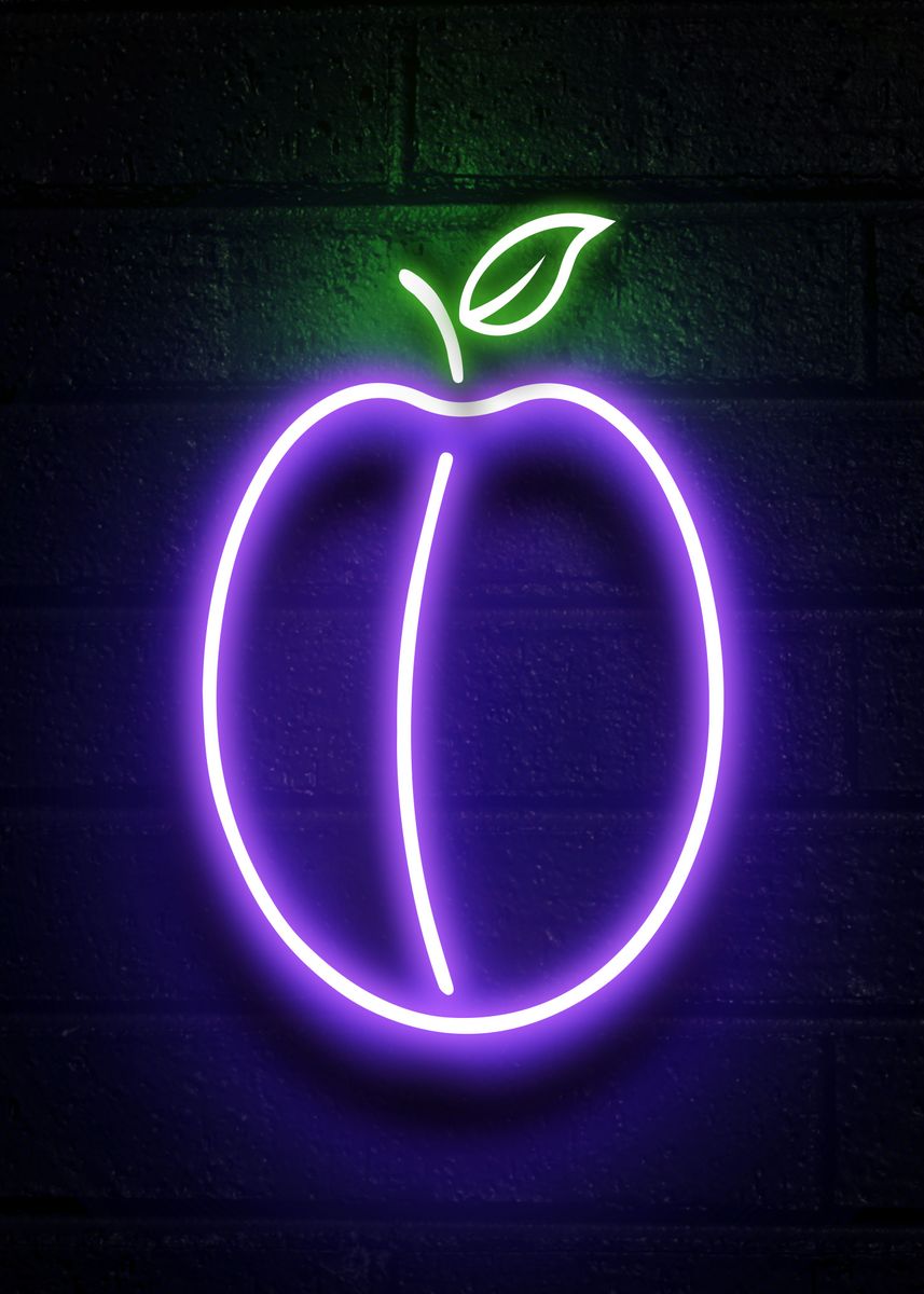 'Plum prune fruit neon sign' Poster, picture, metal print, paint by ...