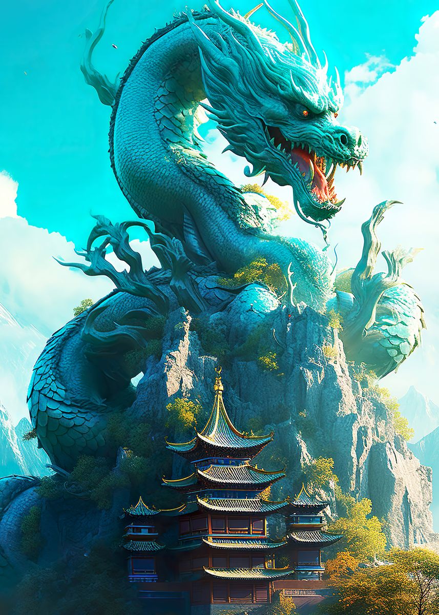'Bright Blue Japan Dragon' Poster, picture, metal print, paint by ...