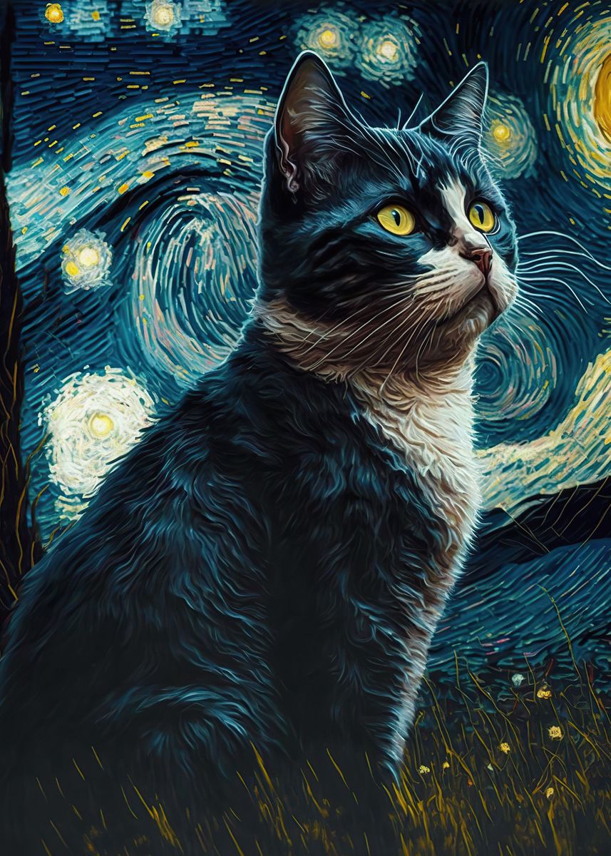 'Cat van gogh' Poster, picture, metal print, paint by Kynan Art | Displate