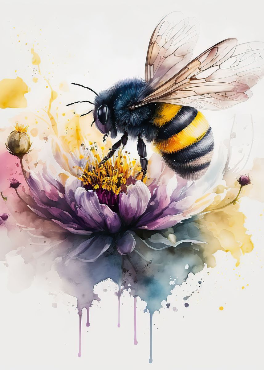 'Watercolor Bee' Poster, picture, metal print, paint by Childs Space ...