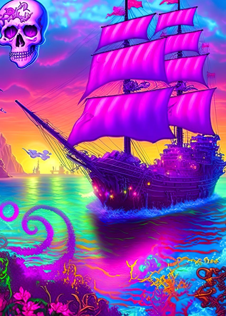 'Pirate ship colorful' Poster, picture, metal print, paint by Raheel ...