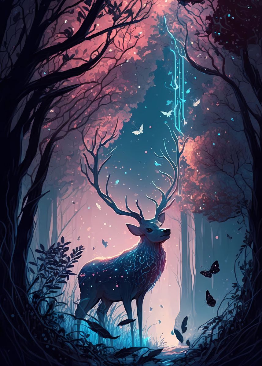 'Deer Enchanting' Poster, picture, metal print, paint by Sasha Zeped ...