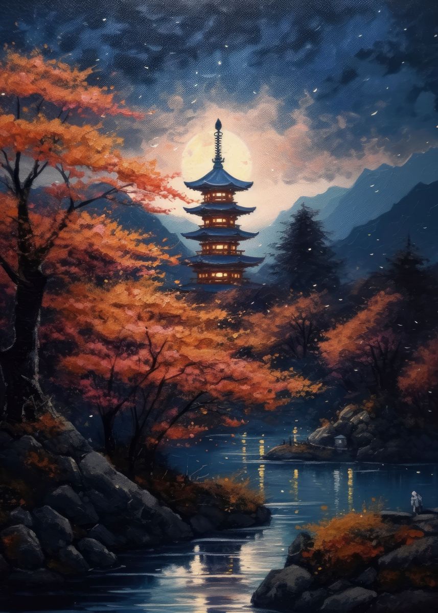 'Japan Night 04' Poster, picture, metal print, paint by KyzArt | Displate