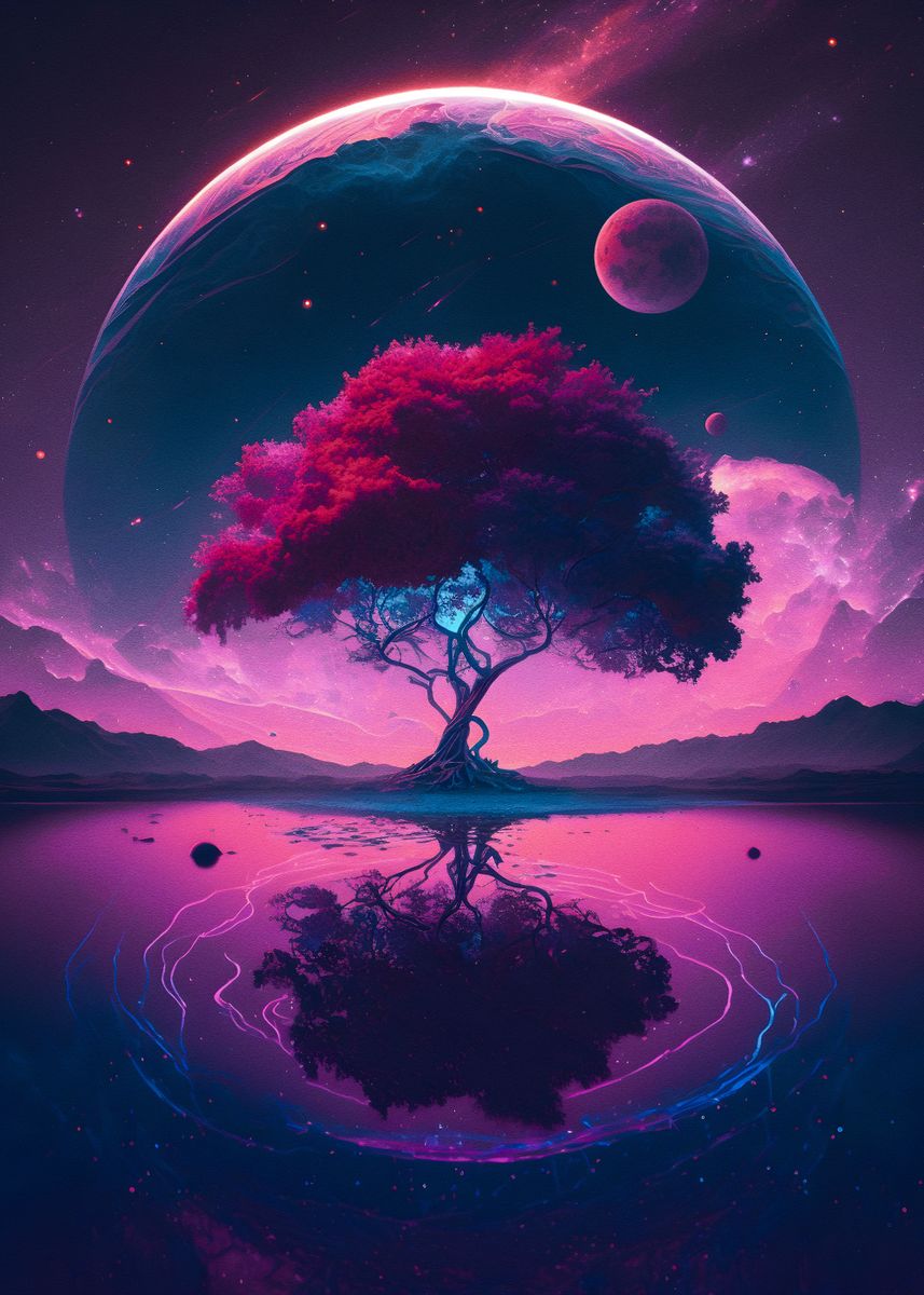 'Tree and Planets' Poster, picture, metal print, paint by Muhammad ...