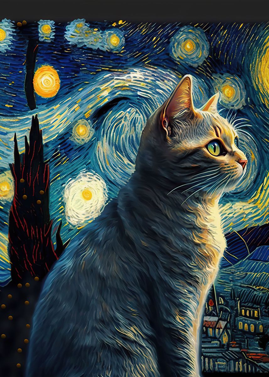 'Cat van gogh' Poster, picture, metal print, paint by Kynan Art | Displate