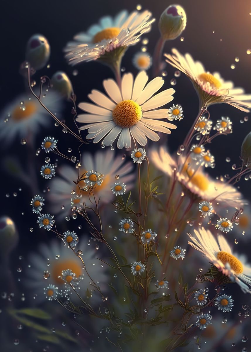 'Daisy Flowers' Poster, picture, metal print, paint by Elysia | Displate