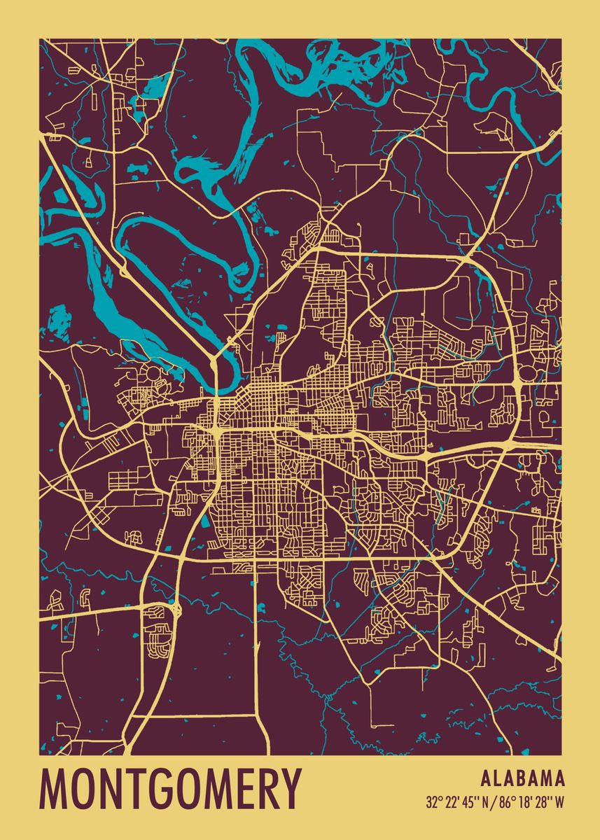 'Montgomery AL' Poster, picture, metal print, paint by Miracle Studio ...