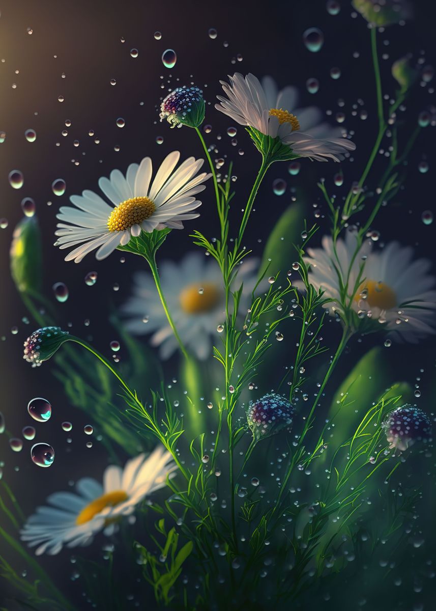 'Daisy Flowers' Poster, picture, metal print, paint by Elysia | Displate