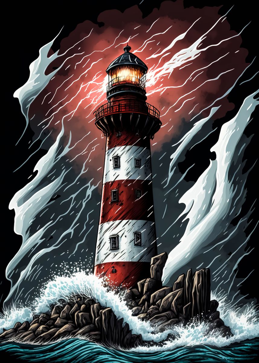 'lighthouse in the storm' Poster by AlycePreston | Displate