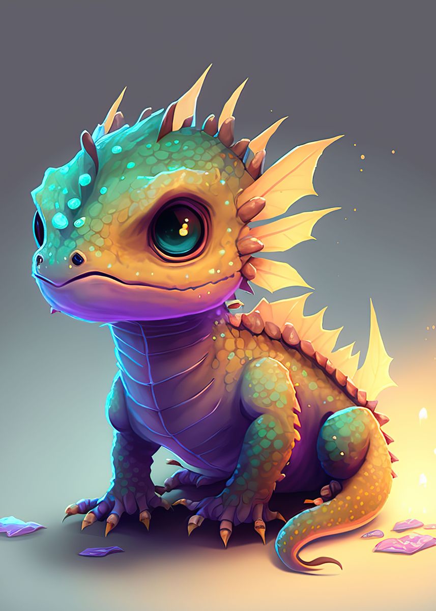 'Baby Dragon Animal' Poster, picture, metal print, paint by Sohail Rees ...
