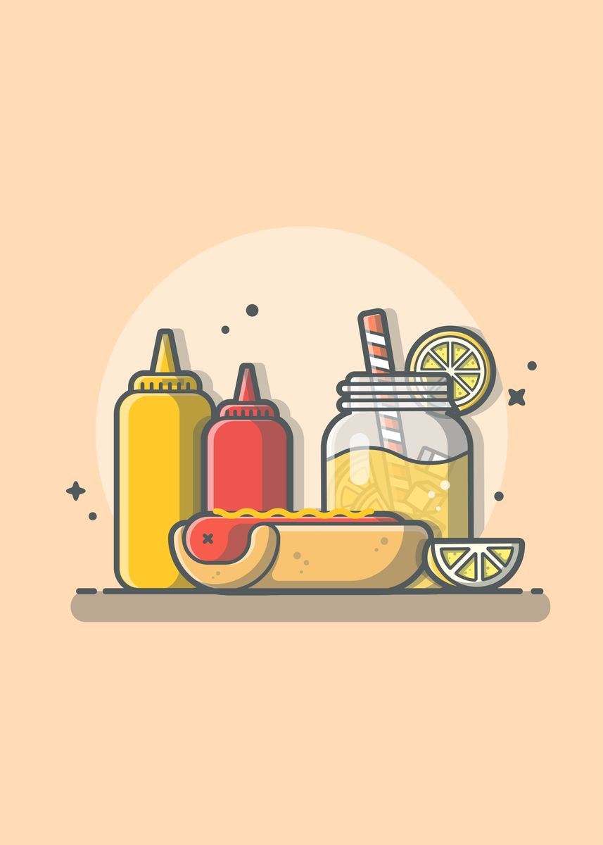 'Hotdog with Lemonade ' Poster, picture, metal print, paint by catalyst ...