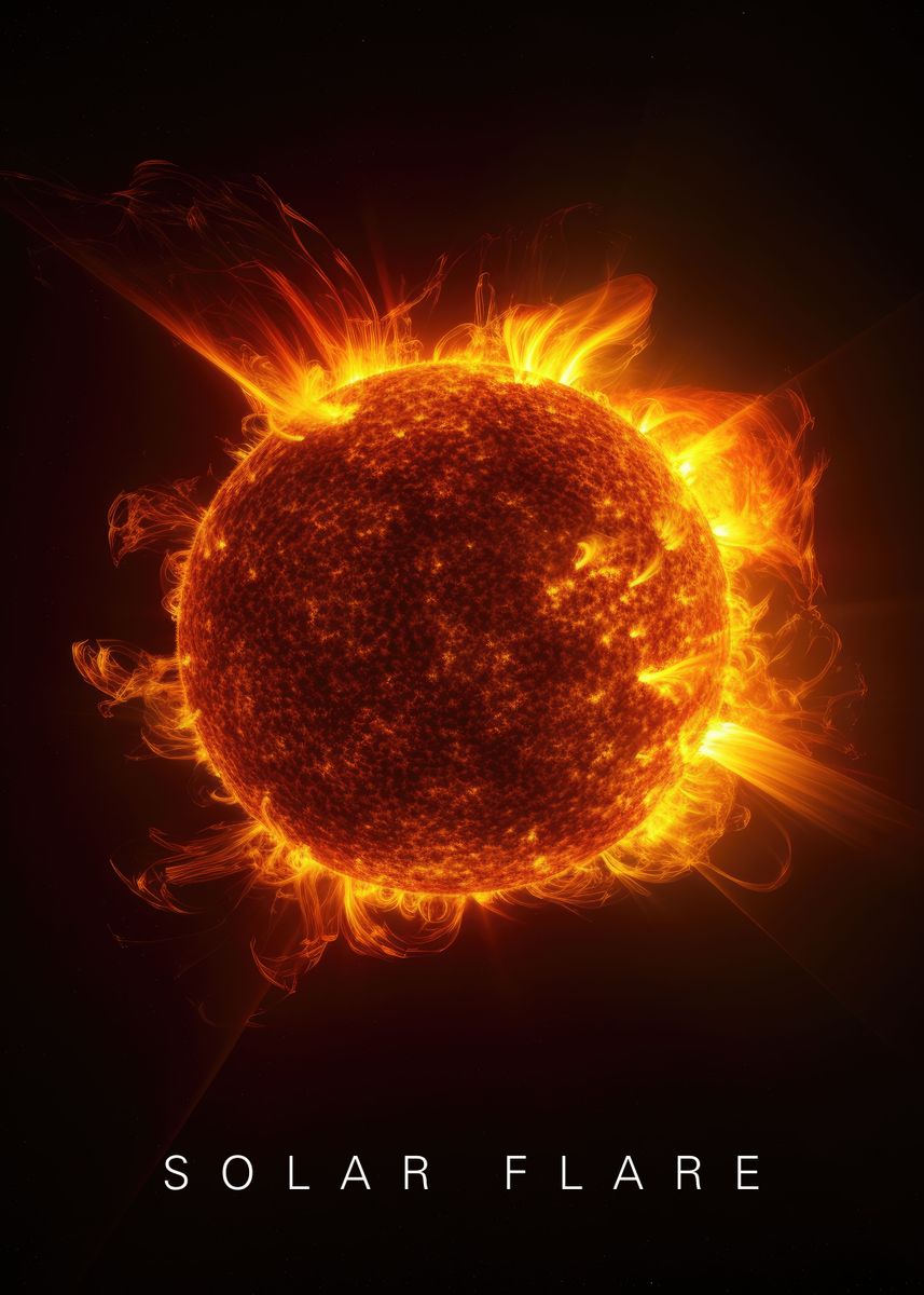 'Solar Flare Sun On Fire' Poster, picture, metal print, paint by ...