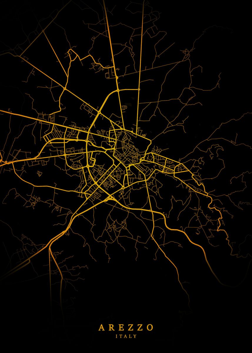 'Arezzo City Map Gold' Poster, picture, metal print, paint by Trulaf ...