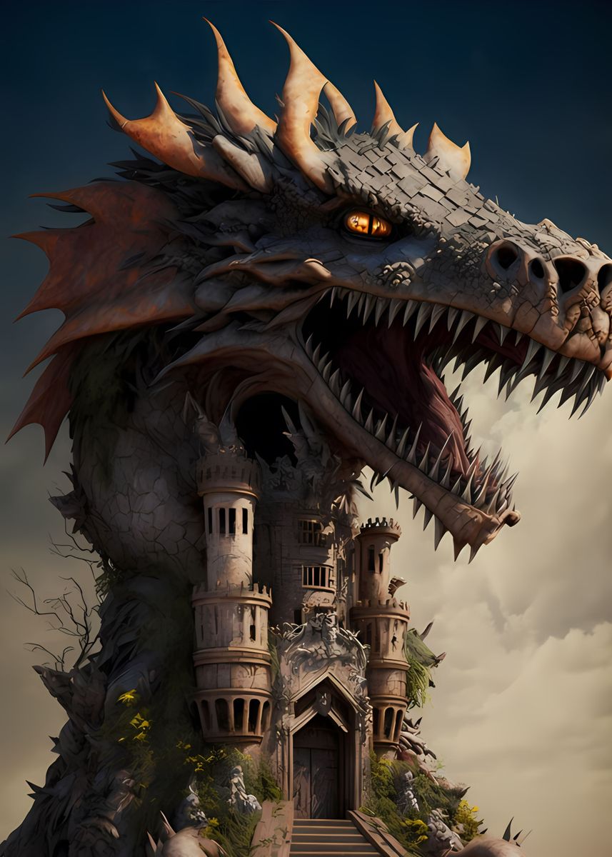 'Dragon Building' Poster, picture, metal print, paint by Luna Studio ...