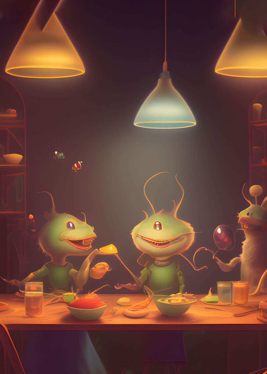 'Alien Party' Poster, picture, metal print, paint by Karen Foley | Displate