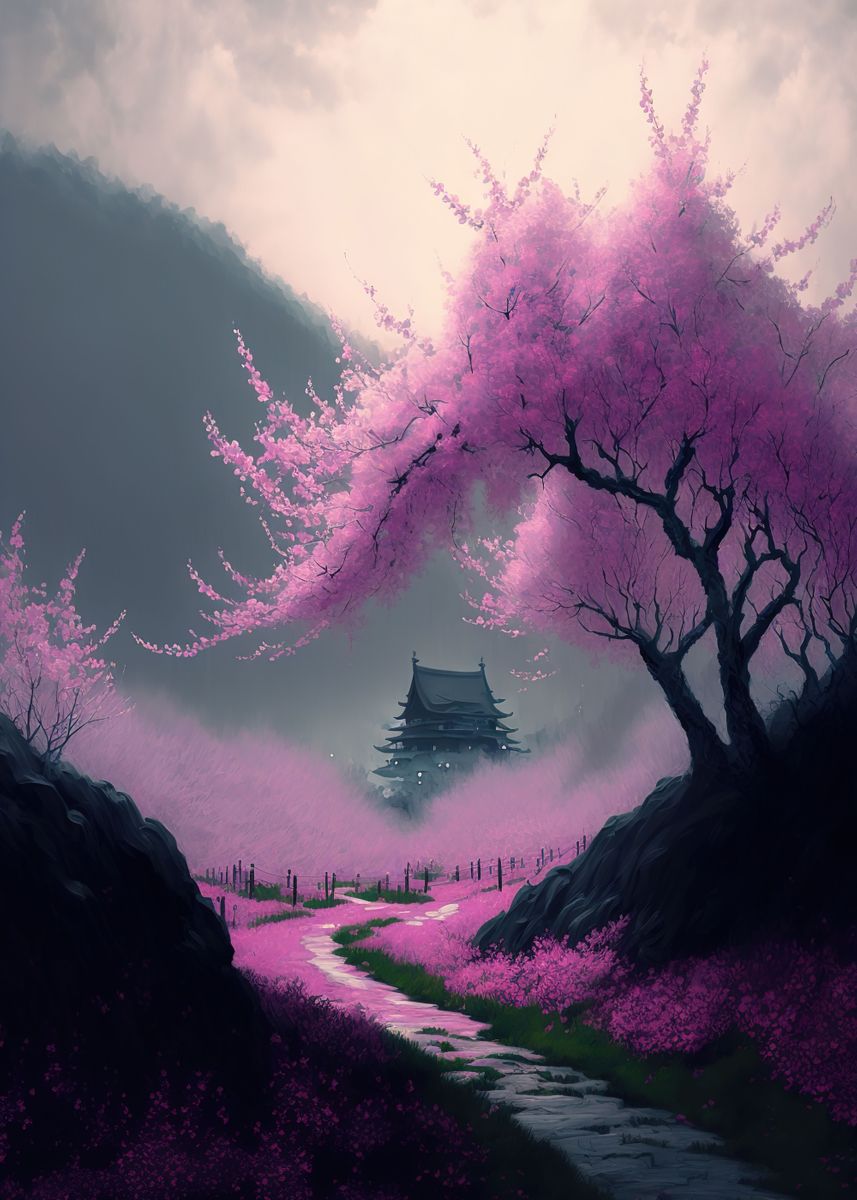 'sakura tree' Poster, picture, metal print, paint by MAD SPACE | Displate