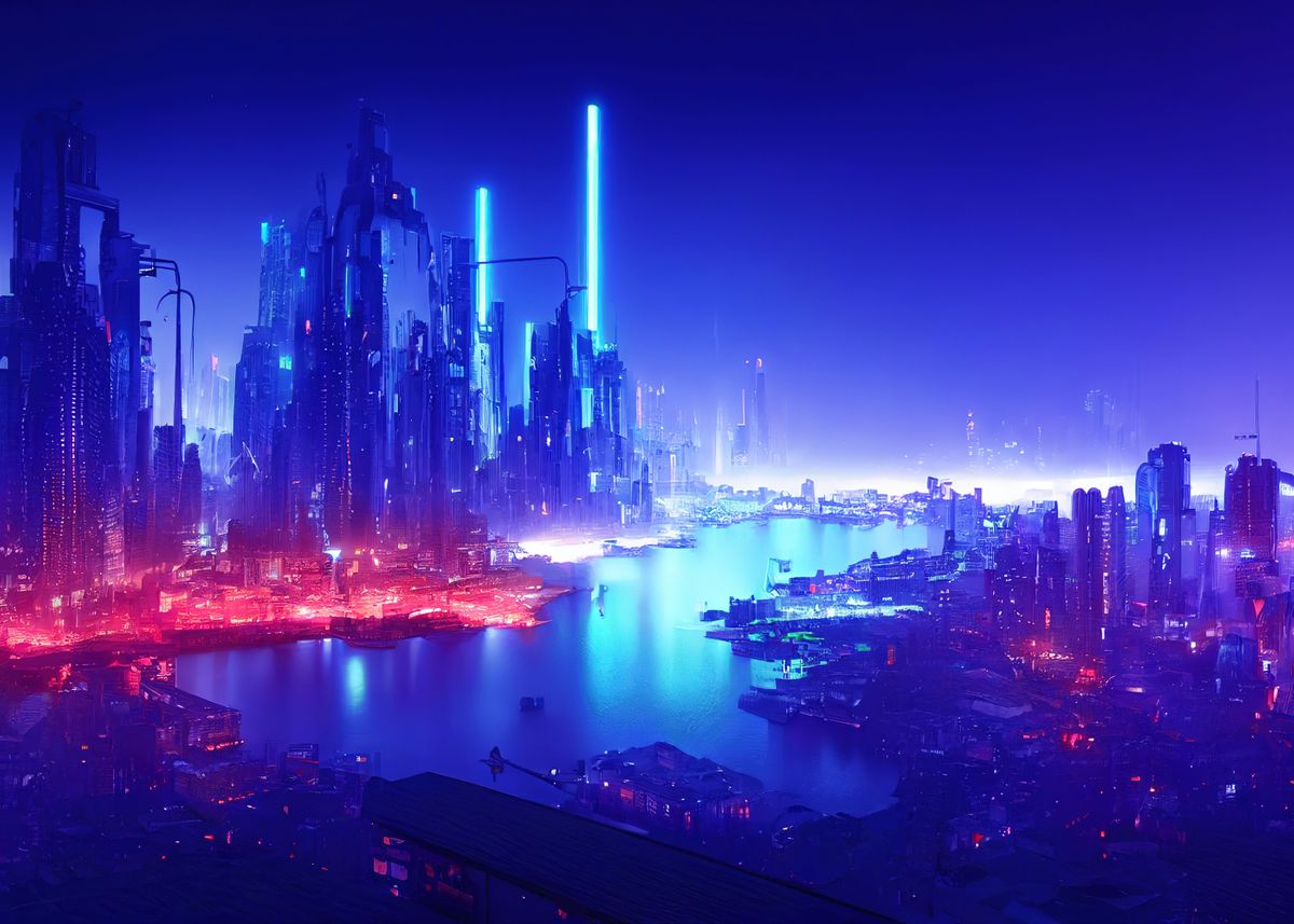 'Cyberpunk neon city' Poster by 80s Retro | Displate