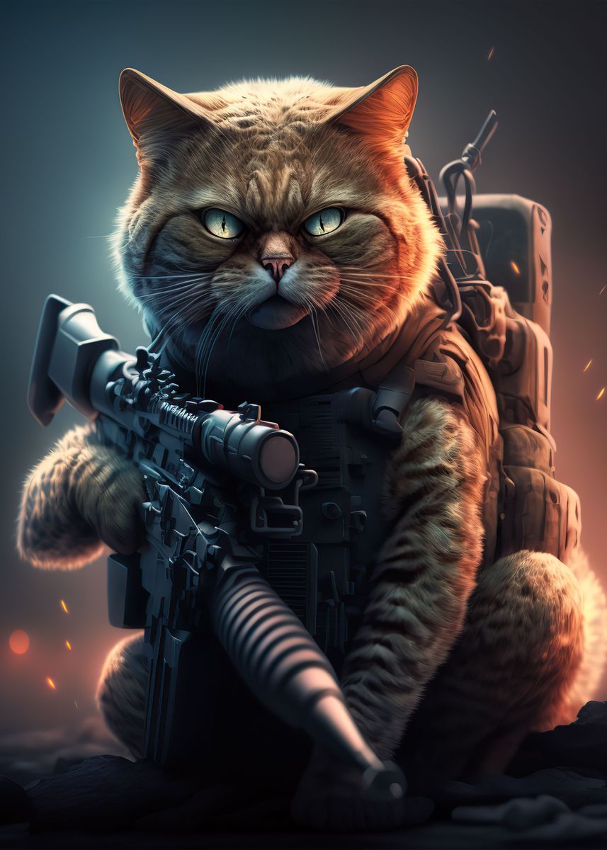 'Military Cat animal' Poster, picture, metal print, paint by Rida ...