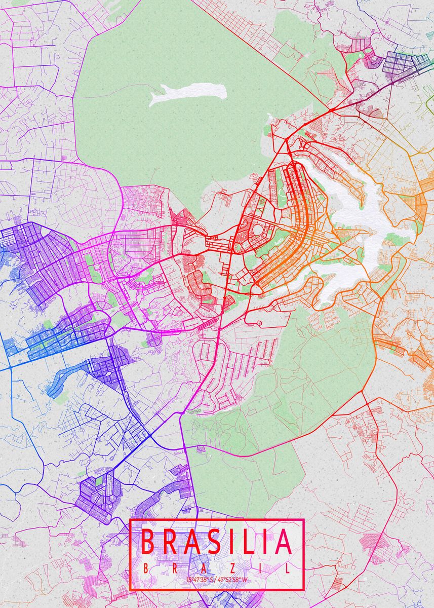'Brasilia City Map Colorful' Poster, picture, metal print, paint by ...