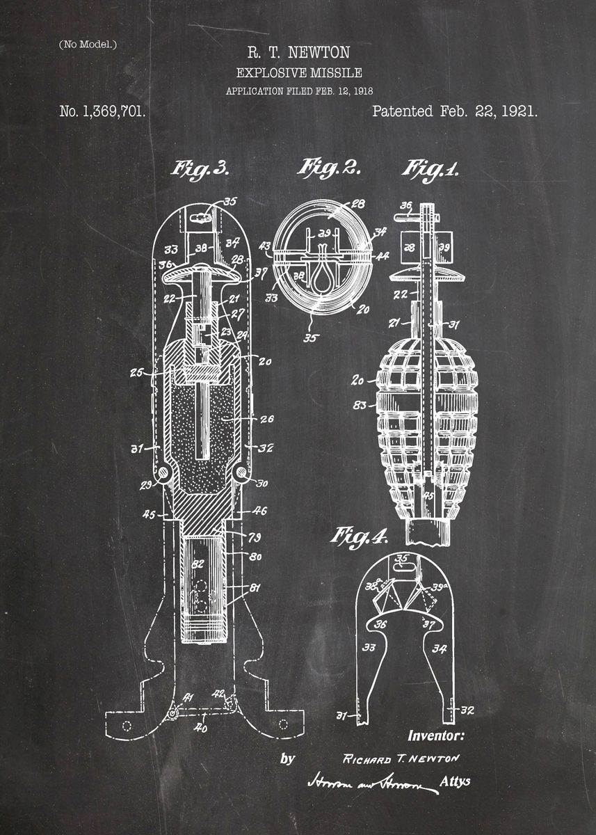 'Explosive missile patent ' Poster, picture, metal print, paint by ...