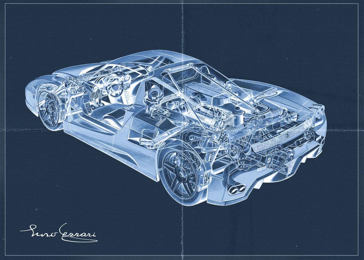 'Ferrari Enzo Blueprint' Poster by Rollz | Displate