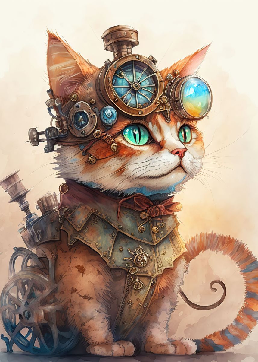 'Steampunk Cat ' Poster by Elly Rodgers | Displate