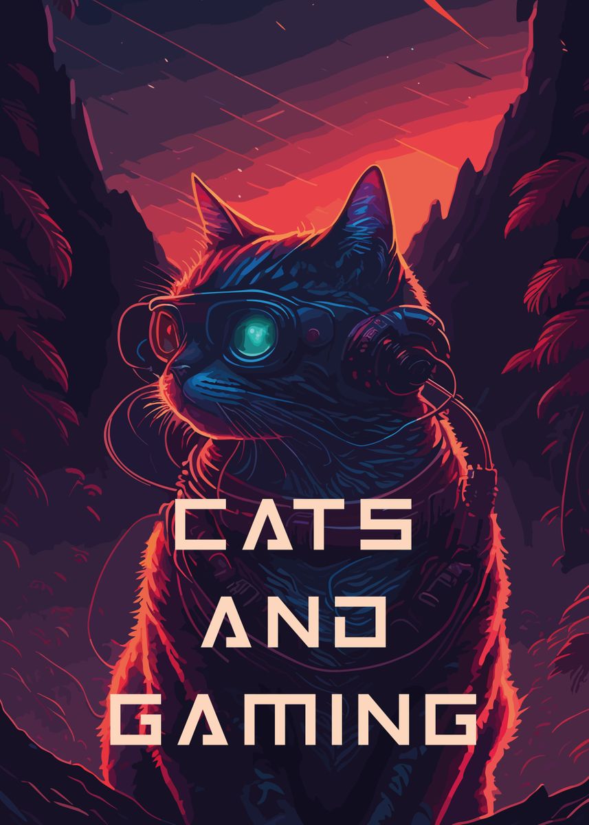 'Cats and Gaming' Poster, picture, metal print, paint by Maltos | Displate