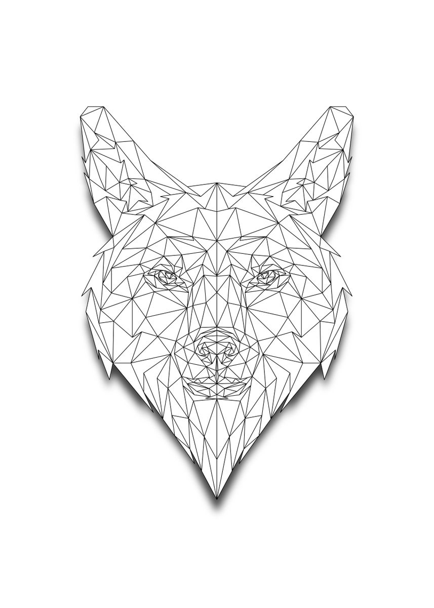 'Wolf Low Poly Wireframe' Poster, picture, metal print, paint by Evanz ...