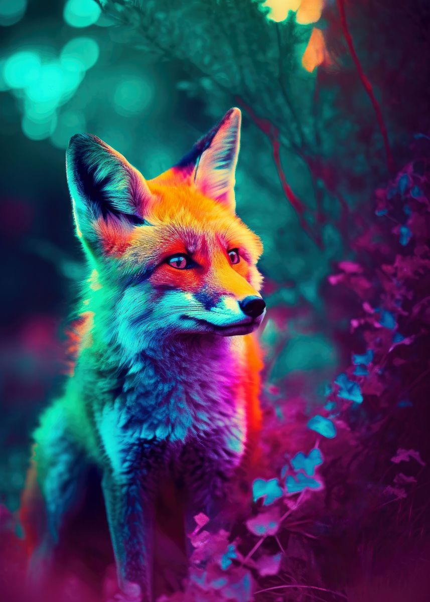 'Synthwave Fox looks' Poster, picture, metal print, paint by Michael ...