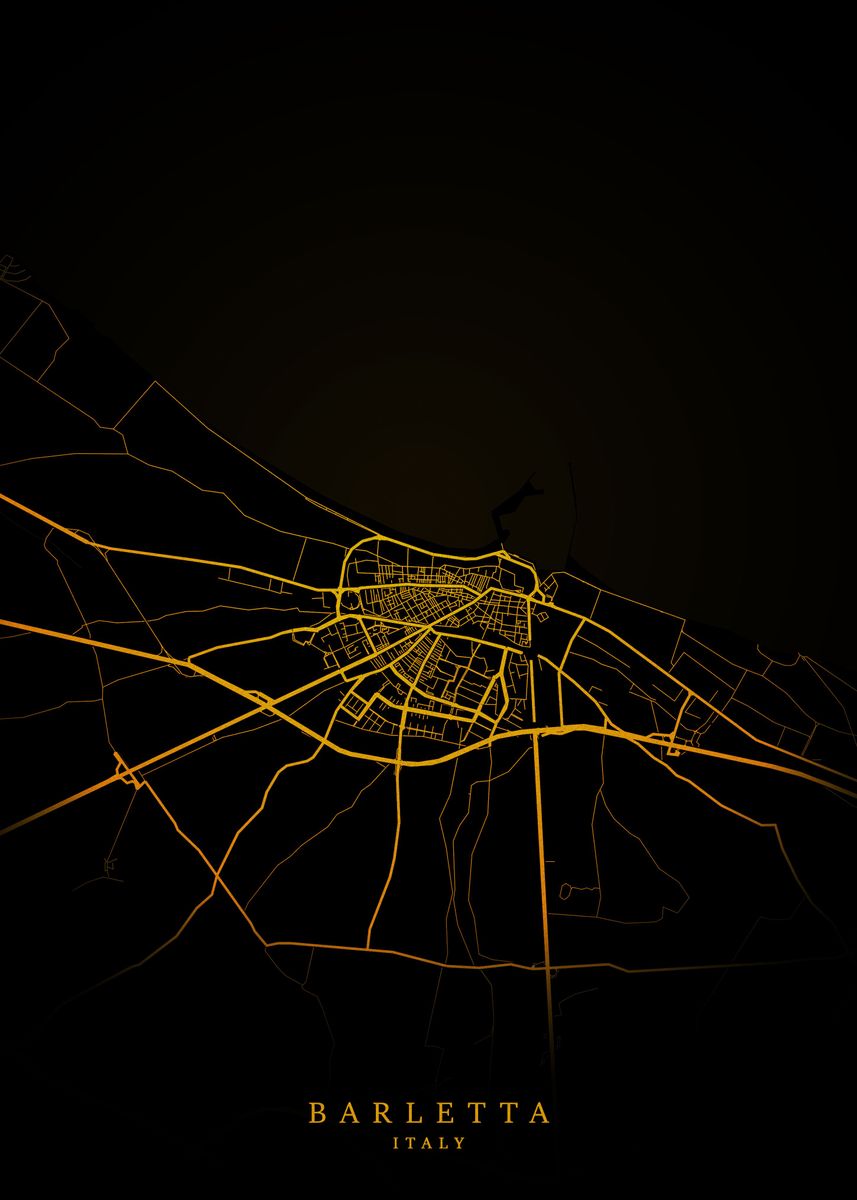 'Barletta City Map Gold' Poster, picture, metal print, paint by Trulaf ...