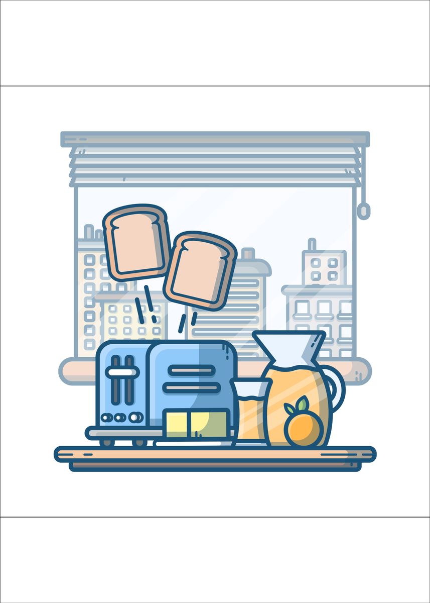 'Breakfast Time Cartoon' Poster, picture, metal print, paint by ...