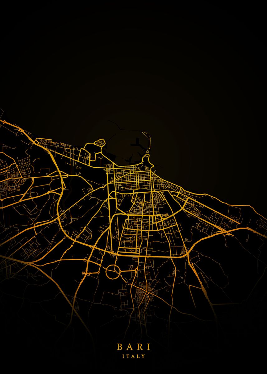 'Bari City Map Gold' Poster, picture, metal print, paint by Trulaf ...
