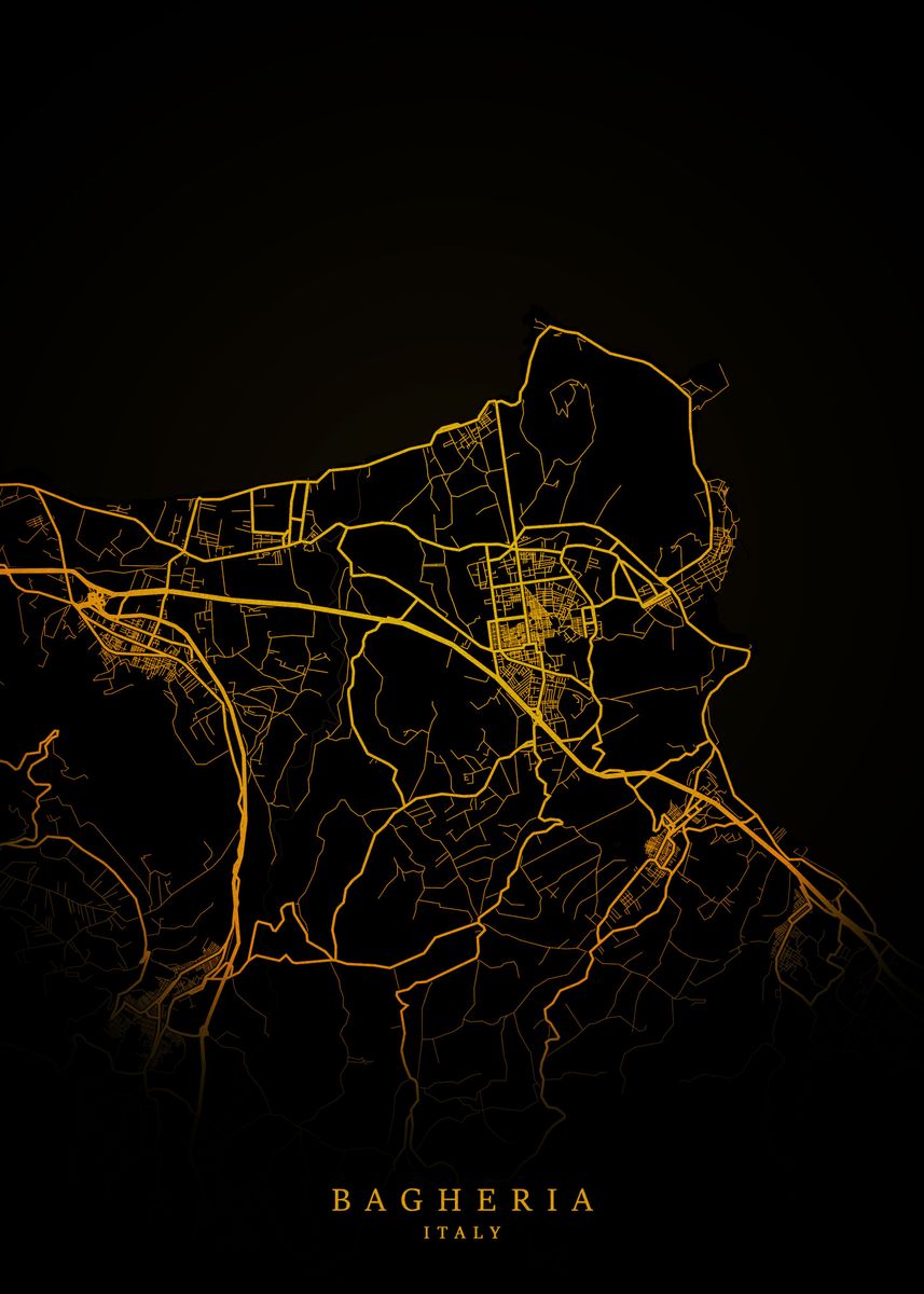 'Bagheria City Map Gold' Poster, picture, metal print, paint by Trulaf Design | Displate