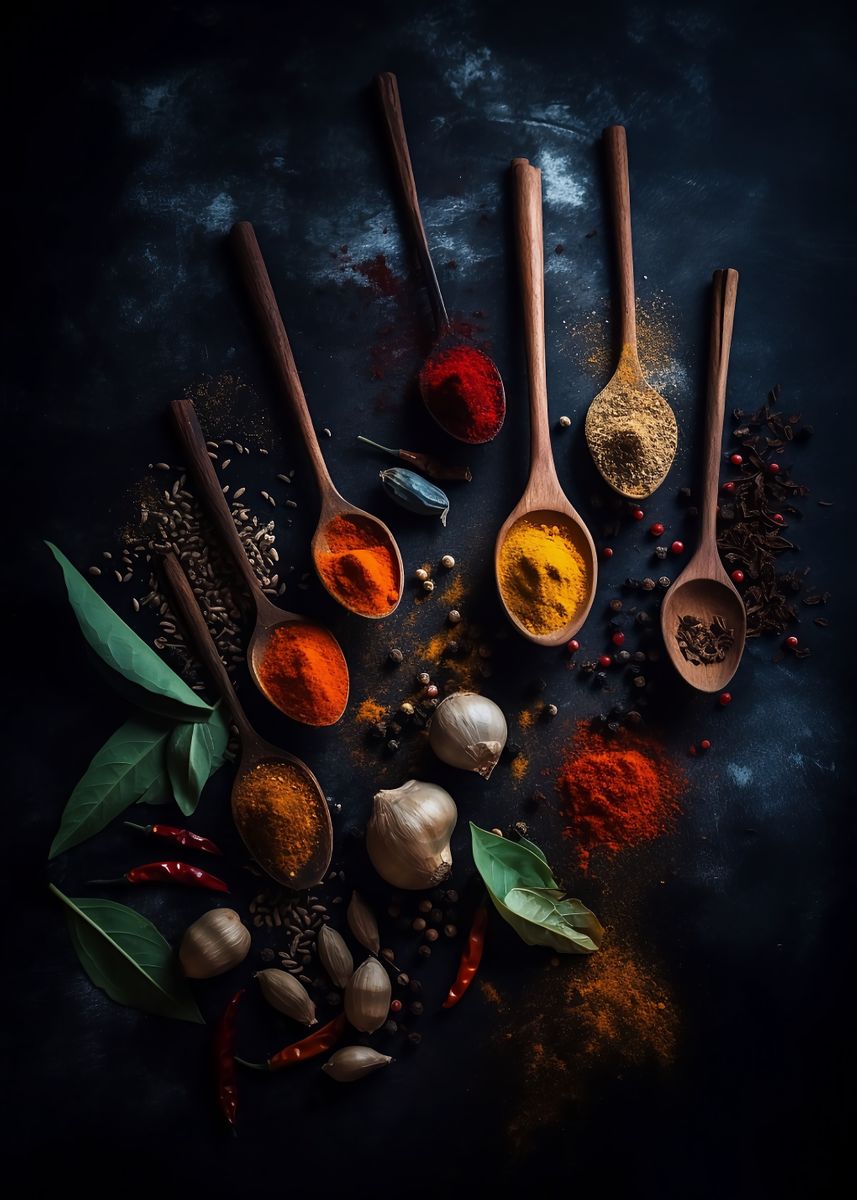 'Colorful Spices and Spoons' Poster, picture, metal print, paint by ...