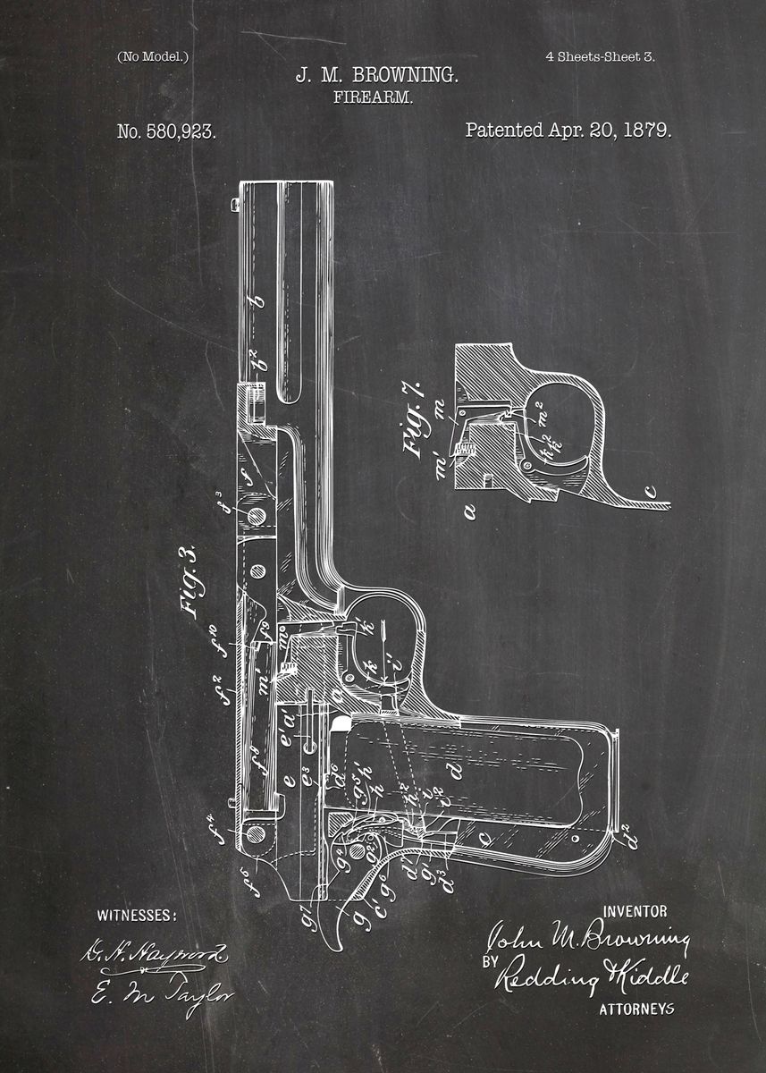'Browning pistol patent ' Poster by Designersen | Displate