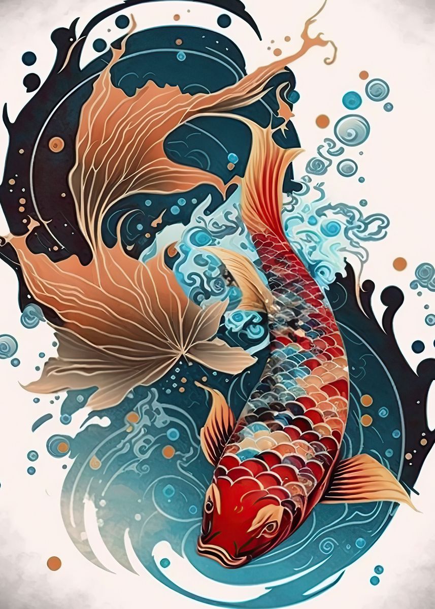 'Japanese koi fish ' Poster, picture, metal print, paint by ...
