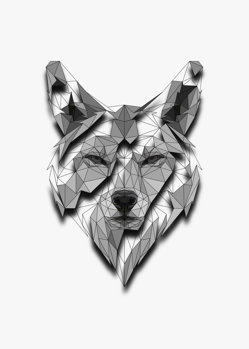'Wolf Low Poly Half Frame' Poster, picture, metal print, paint by Evanz ...