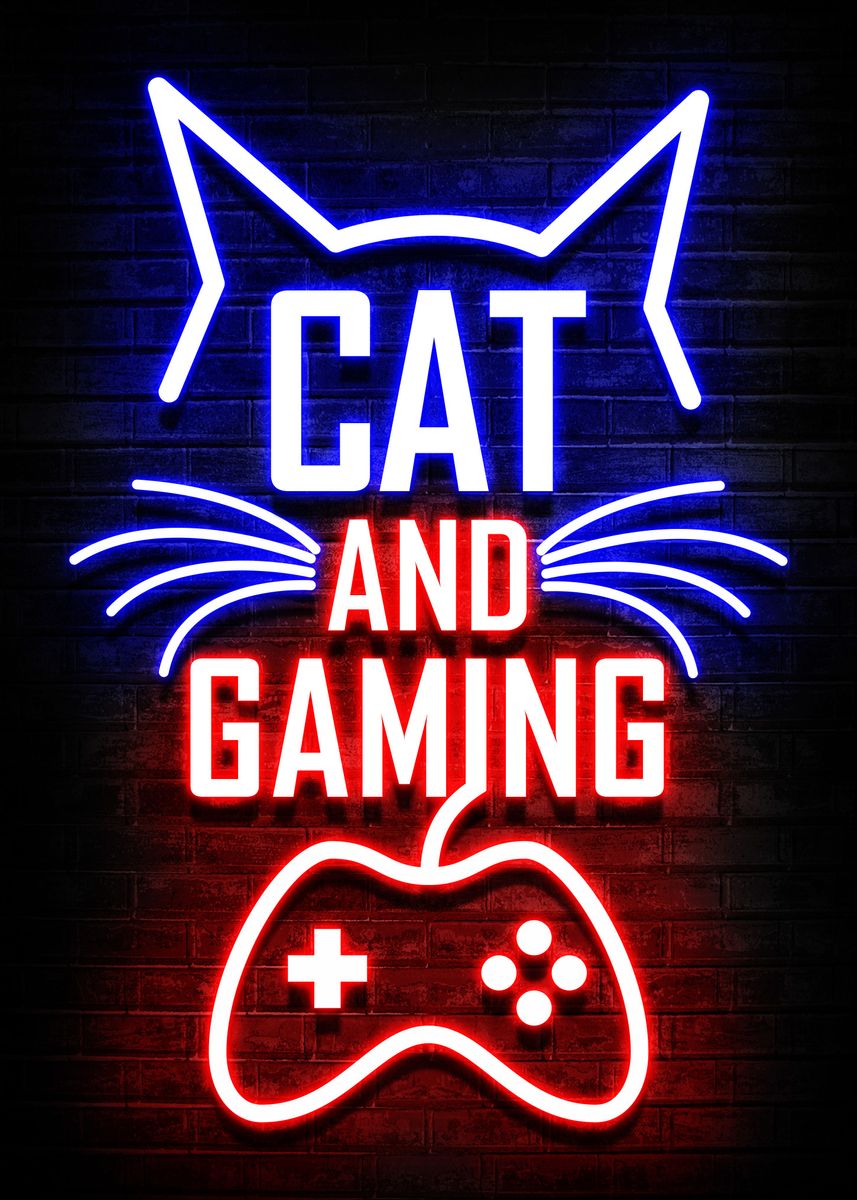 'Cat and Gaming' Poster, picture, metal print, paint by Black Four ...