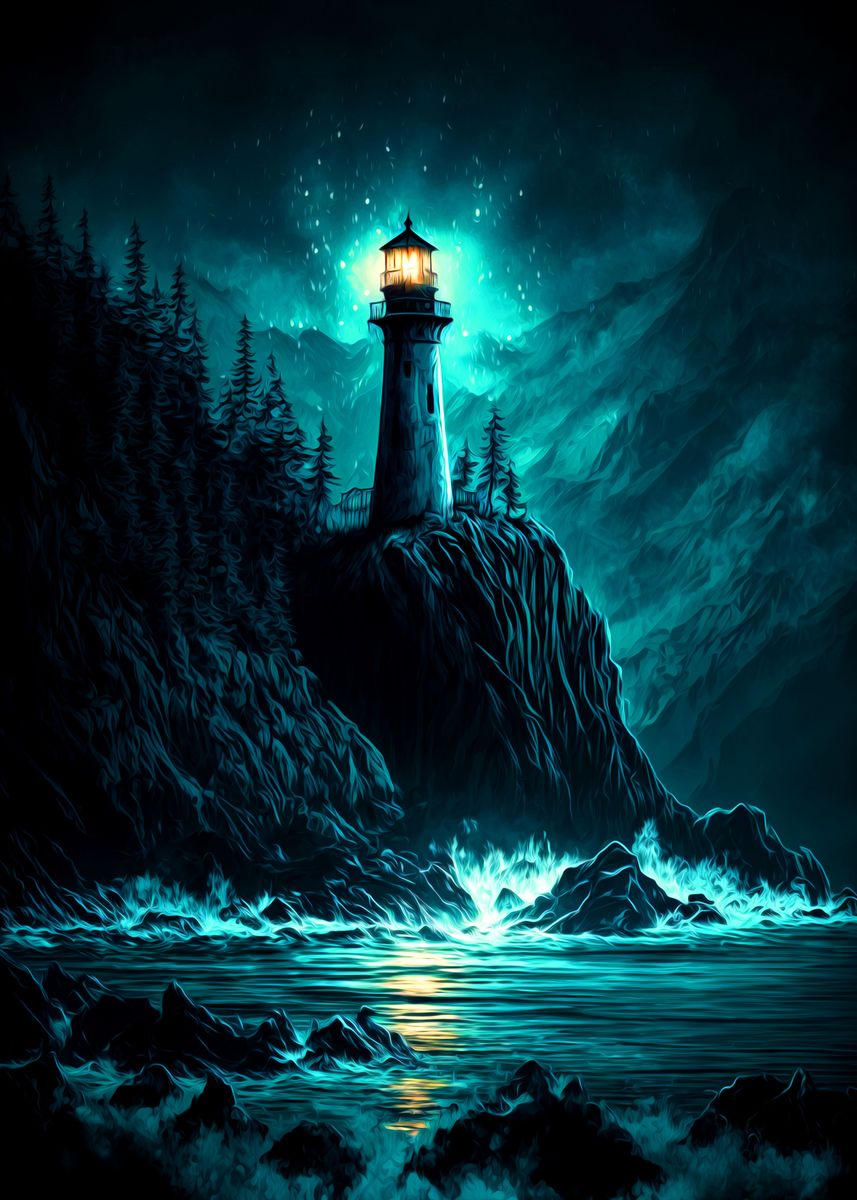 'Fantasy Lighthouse' Poster, picture, metal print, paint by huy bui | Displate