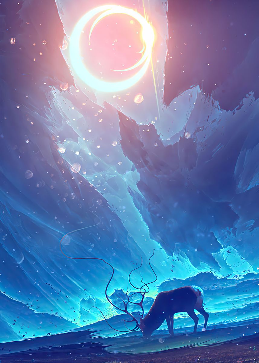 'Reindeer Travelling Galaxy' Poster, picture, metal print, paint by ...