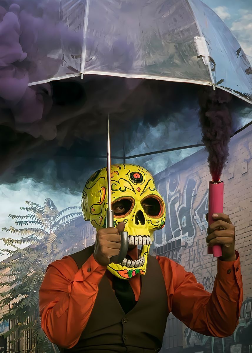 'Skull Face Mask Man Smoke' Poster, picture, metal print, paint by ...