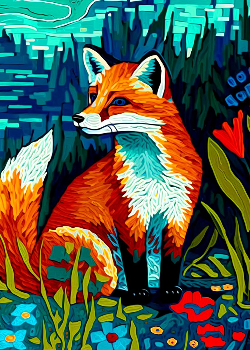 'Fox Abstract' Poster, picture, metal print, paint by tani pino | Displate