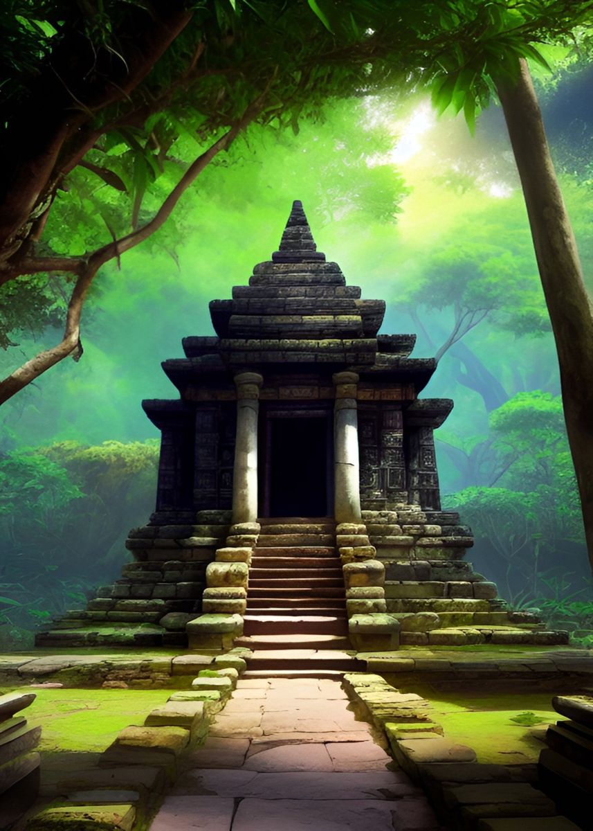 'Temple in the Forest ' Poster, picture, metal print, paint by Max Ronn ...